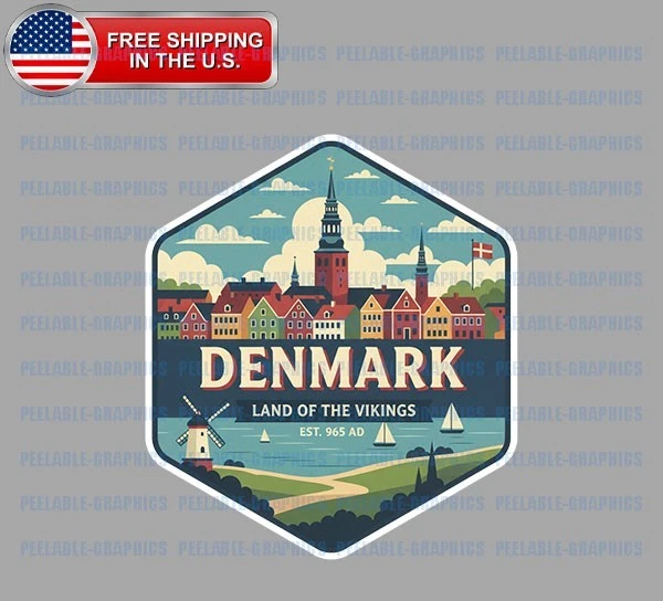 DOPASTICKER Denmark Country Sticker Souvenir Travel Map Euro Sticker ...