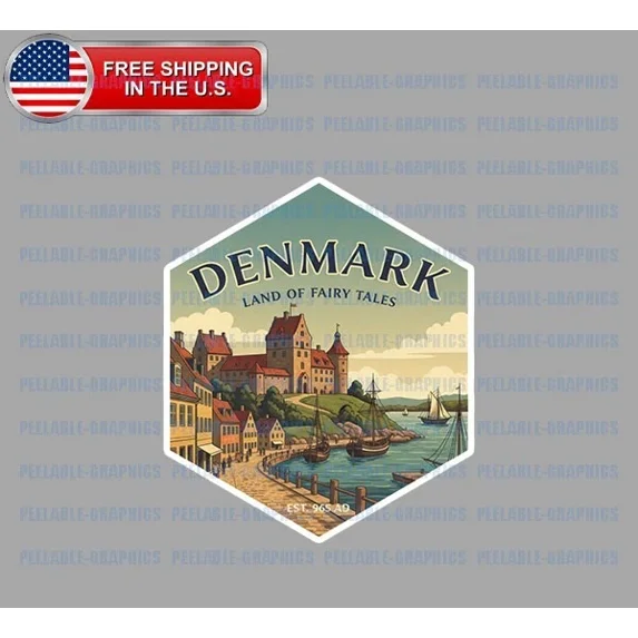DOPASTICKER Denmark Country Sticker Souvenir Travel Map Euro Sticker ...