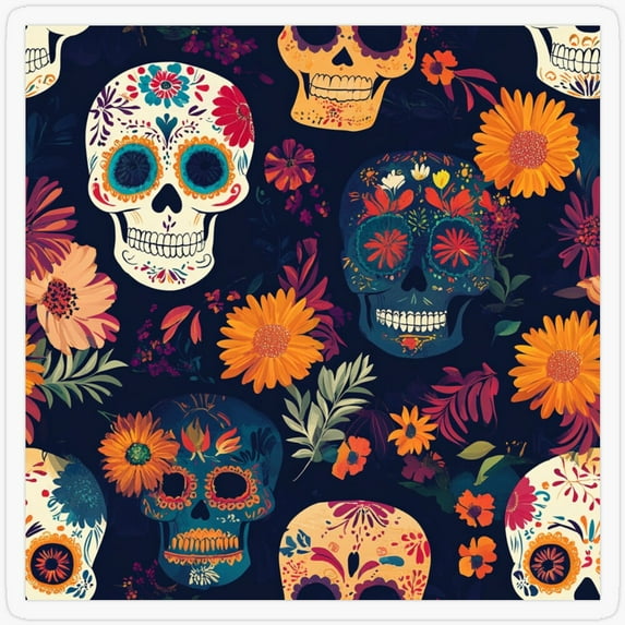 DOPASTICKER Dia De Los Muertos Colorful Calaveras Sticker Phone Decal ...