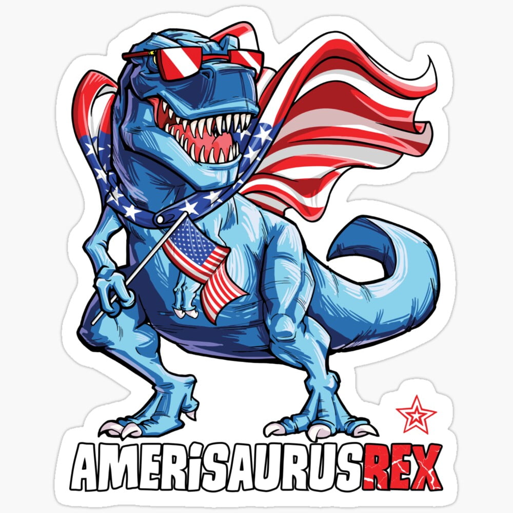 DOPASTICKER Dinosaur American Flag T Sticker 4Th Of July Amerisaurus T ...