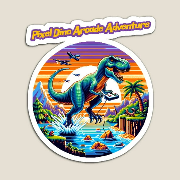 DOPASTICKER Dinosaur Playing Video Games, Pixel Dino Arcade Adventure ...
