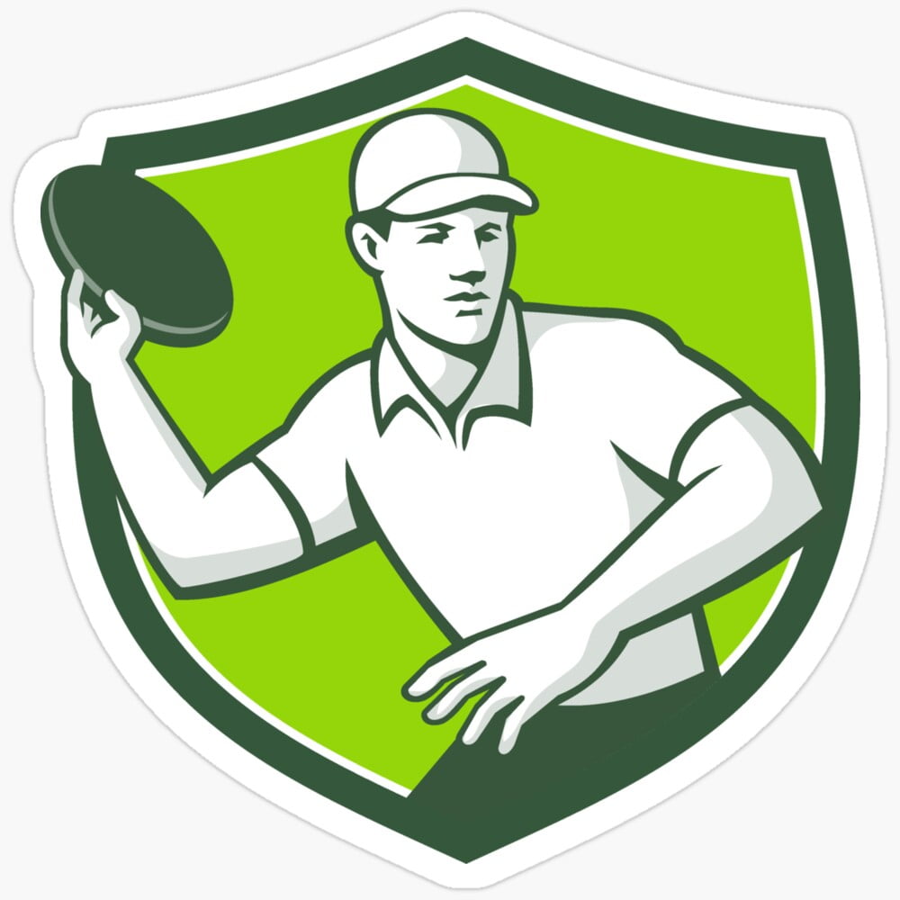 DOPASTICKER Disc Golf Player Throwing Front Mascot Crest Sticker Phone ...