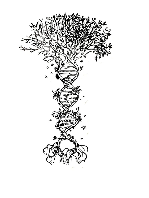 DOPASTICKER Dna Roots Sticker Line Art Minimalist Gothic Sketch Floral ...