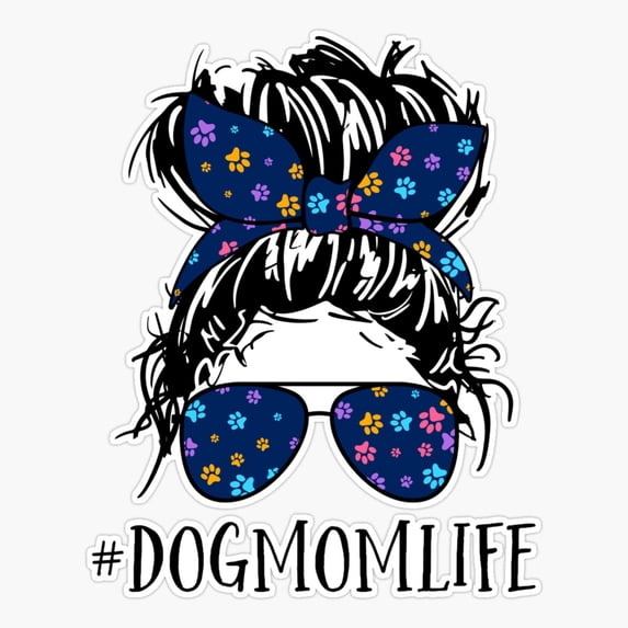 DOPASTICKER Dog Mom Lie Messy Bun Gles Dog Lovers Sticker, Phone ...