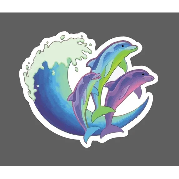 DOPASTICKER Dolphin Pod Sticker Riding Wave Animal Ocean Tropical ...