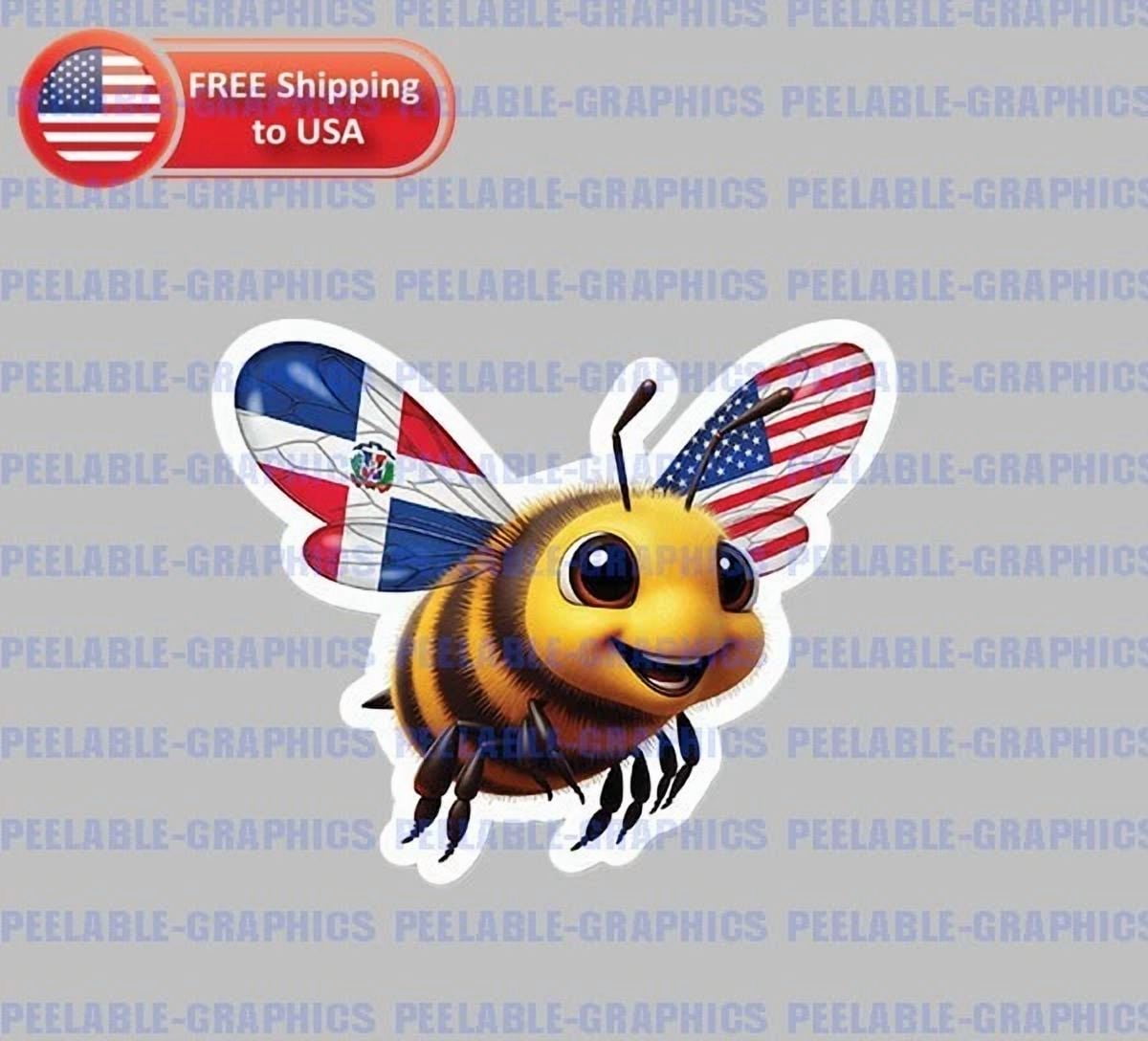 DOPASTICKER Dominican Republic American Flag Bumble Bee Sticker ...
