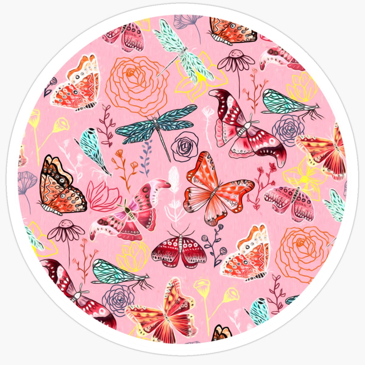 DOPASTICKER Dragonflies, Butterflies, Moths And Floral Design On ...