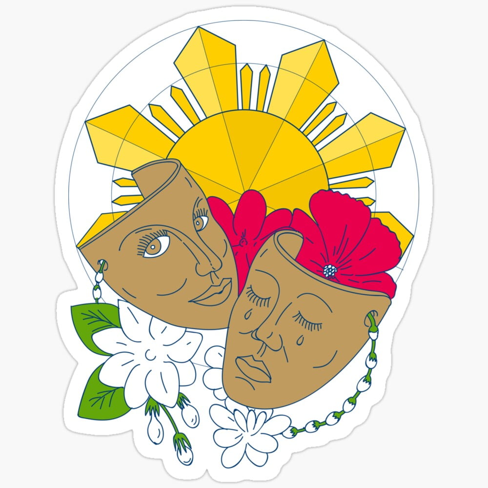 DOPASTICKER Drama Mask Philippine Sun Hibiscus Sampaguita Flower Mono ...