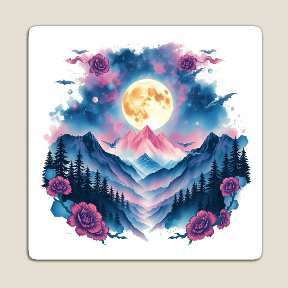 DOPASTICKER Dreamy Cosmic Landscape With Floral Touches Sticker - 7083 ...
