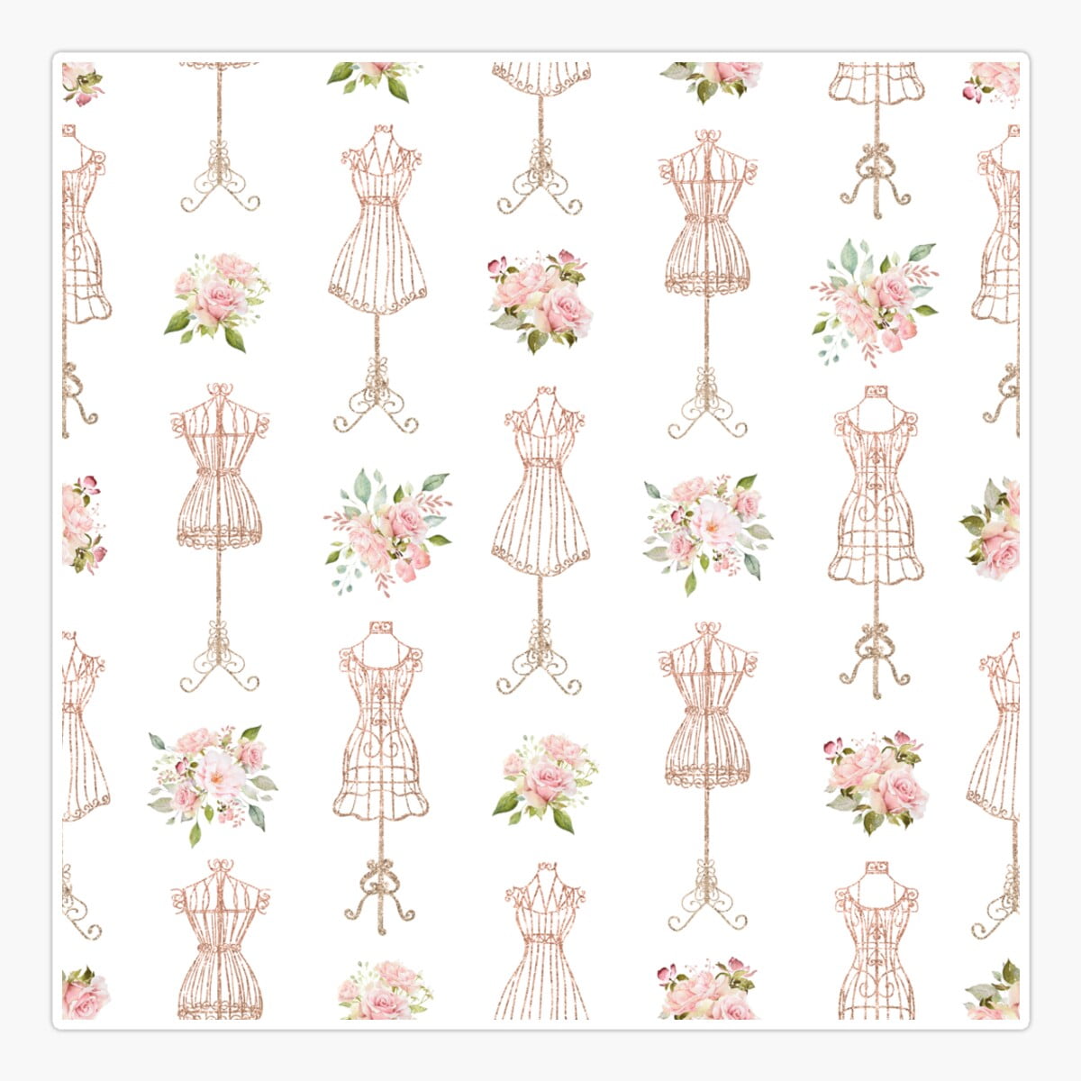 DOPASTICKER Dress Form, Floral Bouquet, White Background Sticker, Phone ...