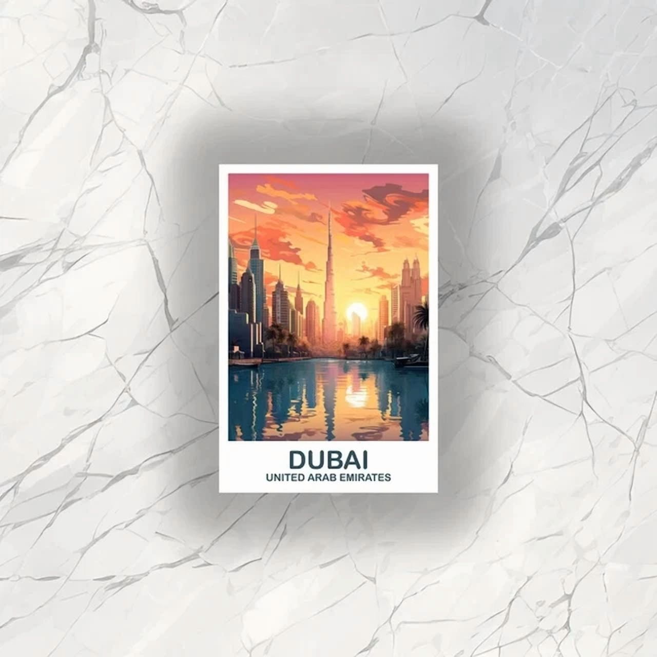 DOPASTICKER Dubai Travel Art Sticker, Dubai Skyline, Vibrant Sunset ...