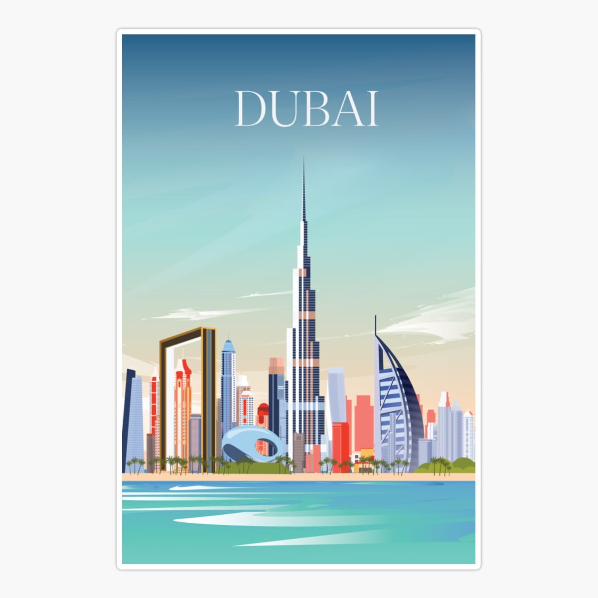 DOPASTICKER Dubai Travel Poster Print Wall Art Poster Sticker, Phone ...