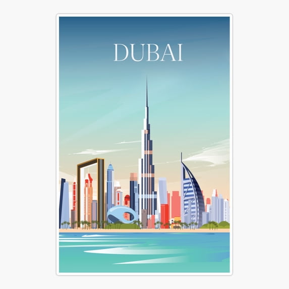 DOPASTICKER Dubai Travel Poster Print Wall Art Poster Sticker, Phone ...