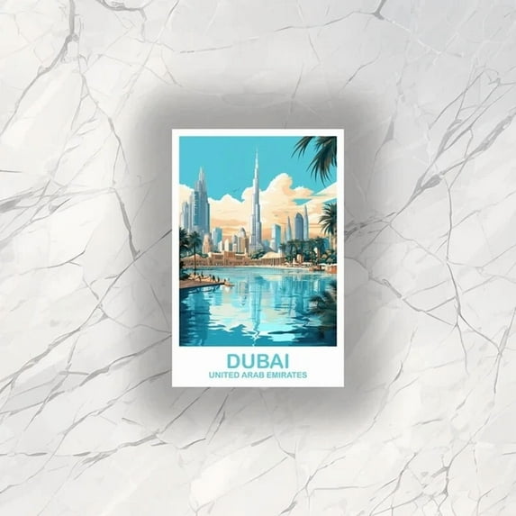 DOPASTICKER Dubai Travel Sticker Skyline Art With Vibrant Sunset For ...