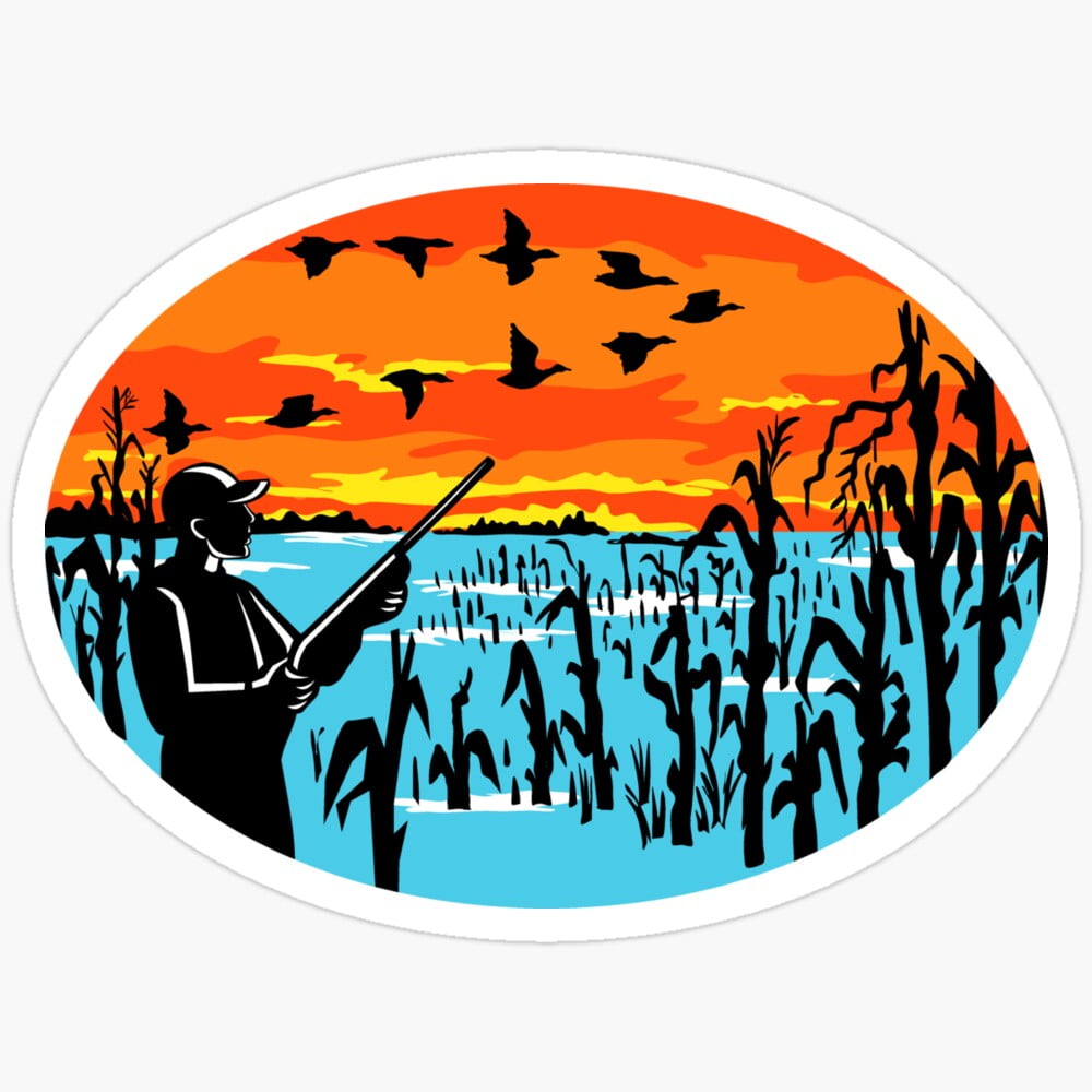 DOPASTICKER Duck Hunter Flooded Cornfield Oval Retro Sticker Phone ...