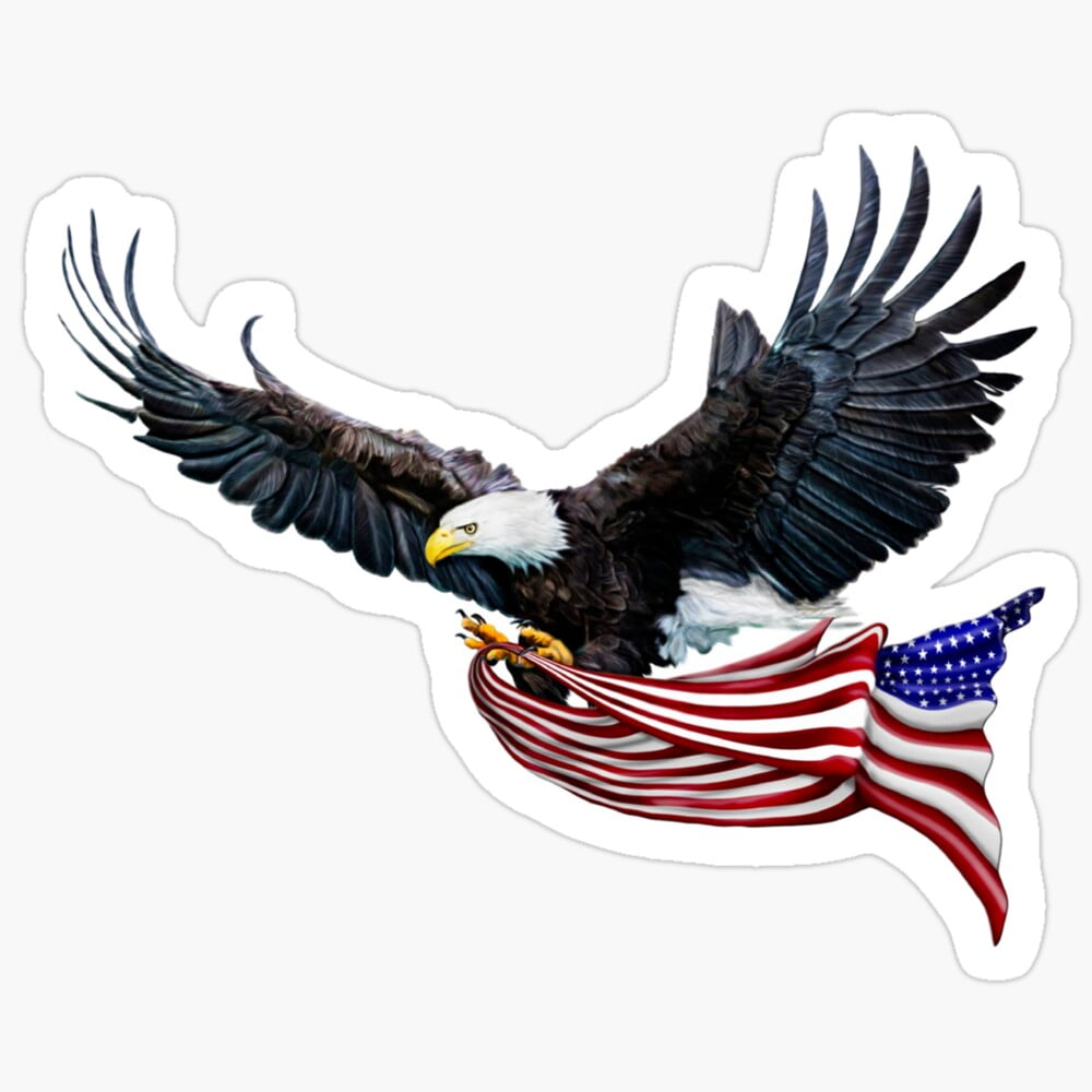 DOPASTICKER Eagle Flying With American Flag Sticker Fourth Of July ...