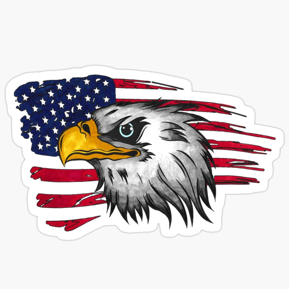 DOPASTICKER Eagle In Front Of American Flag Sticker Fourth Of July ...