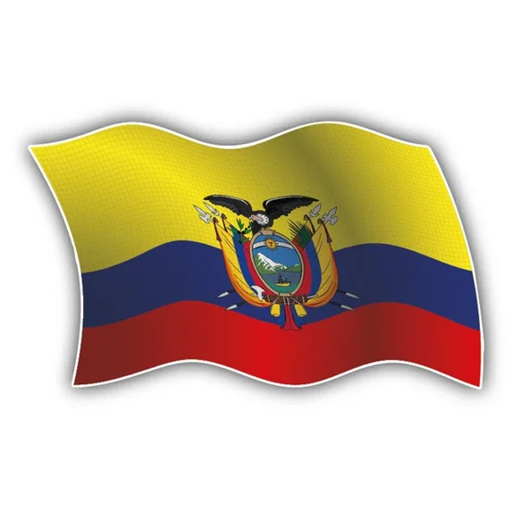 DOPASTICKER Ecuador Wavy Flag Sticker Decal Phone Decal Water Bottle ...