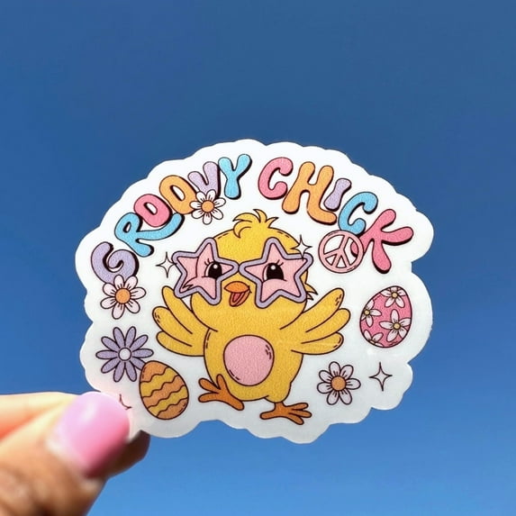 DOPASTICKER Egg Day Bunny And Chick Groovy Spring Celebration Sticker ...