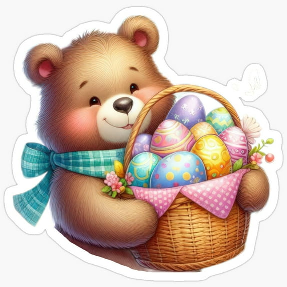 DOPASTICKER Egg Day Cute Bear With Egg Day Eggs Basket Sticker Phone ...