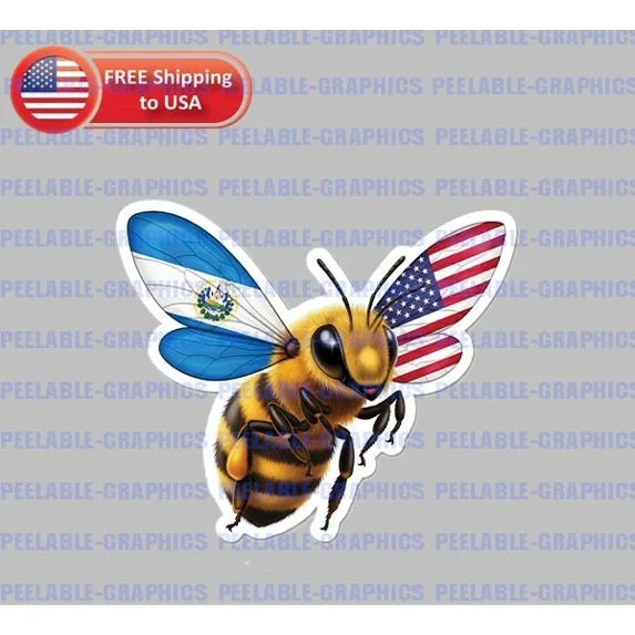 DOPASTICKER El Salvador American Flag Bumble Bee Sticker Salvadoran ...
