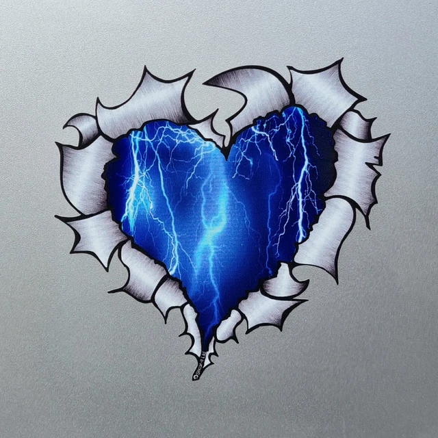 DOPASTICKER Electric Blue Lightning Storm Heart Ripped Metal Sticker ...