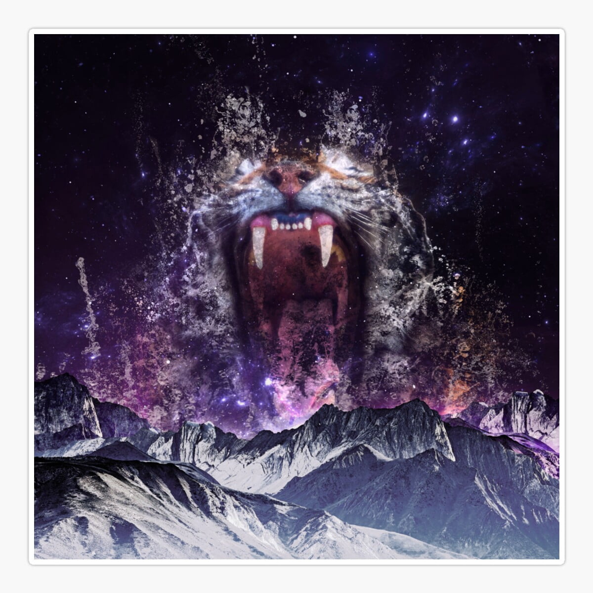 DOPASTICKER Emotional Tiger Waves, Color Version, Space Graphic Collage ...