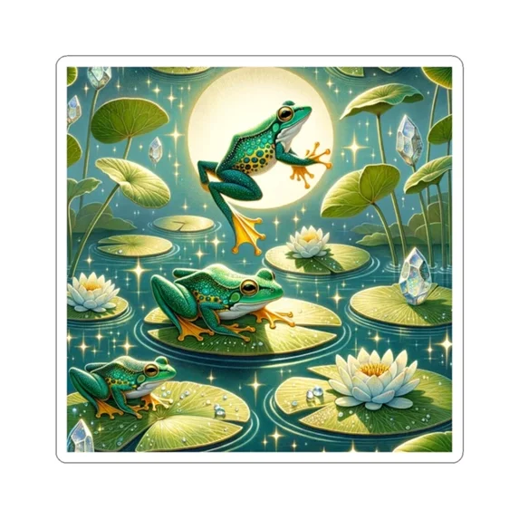 DOPASTICKER Enchanted Frogs In Moonlit Pond: Serene Biodiversity Ode ...
