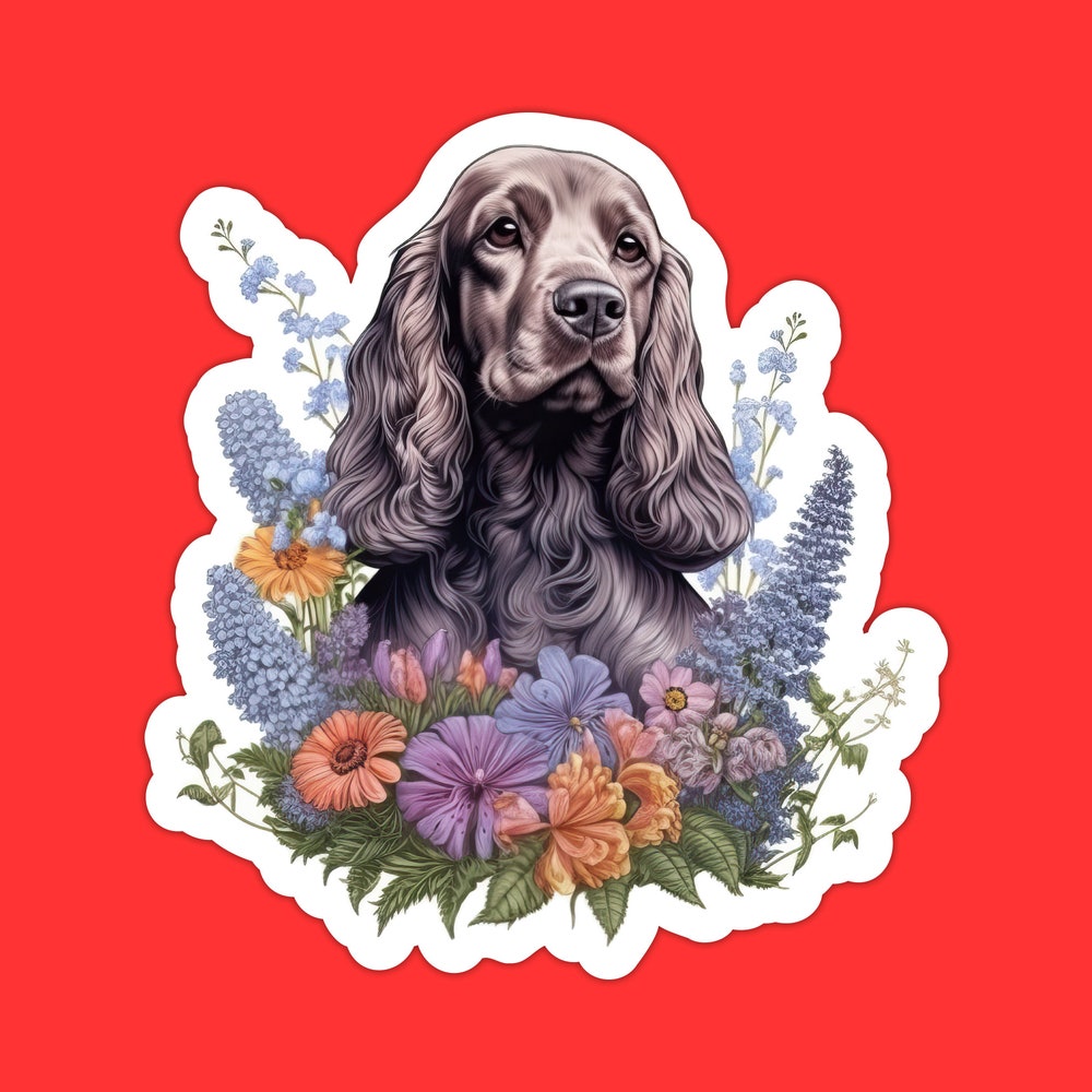 DOPASTICKER English Cocker Spaniel Dog Sticker, Long-Eared Dog, Blue ...