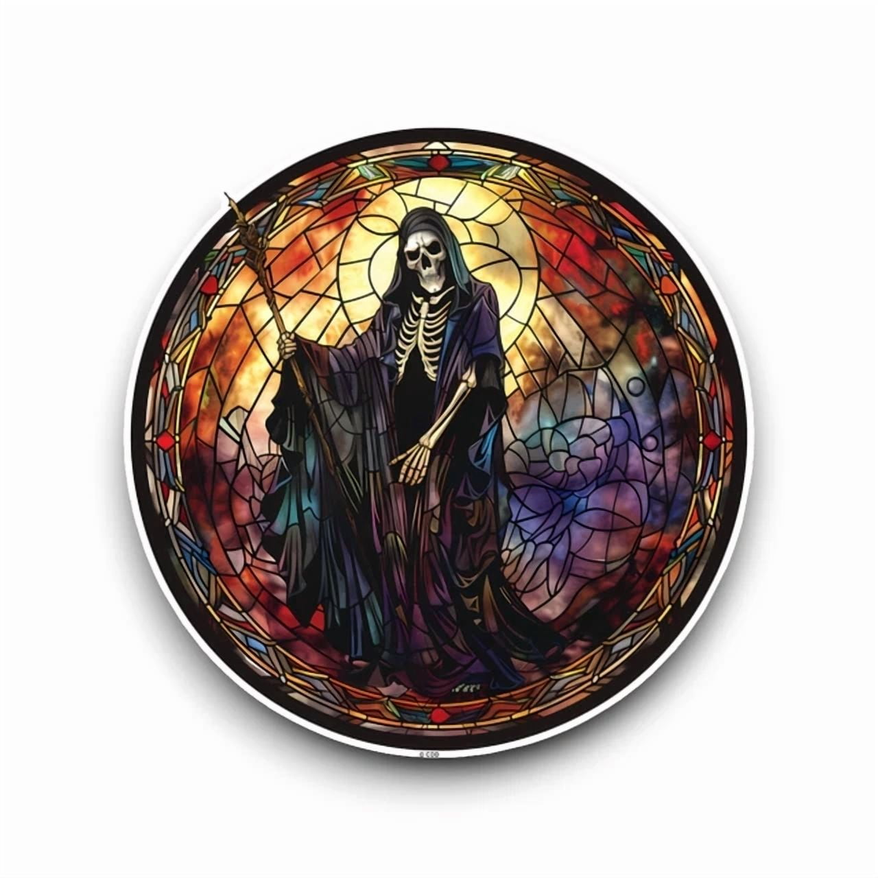 DOPASTICKER Evil Grim Reaper Stained Glass Style Design Opaque Sticker Phone Water Bottle ...