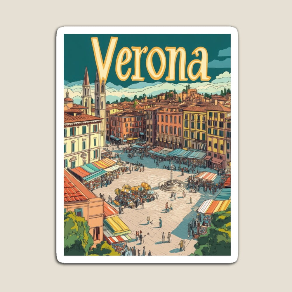 DOPASTICKER Explore Veronas Vibrant Market Square, Bustling With ...