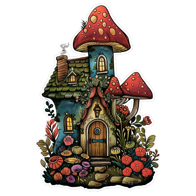 DOPASTICKER Fairy House Sticker Cute Faerie Mushrooms Garden Pixie ...