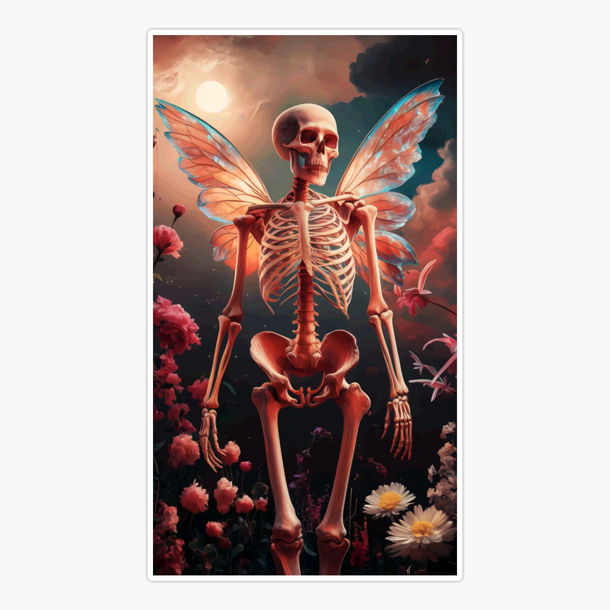 DOPASTICKER Fairy Skeleton In A Field Of Wildflowers, Pink Dreamy ...