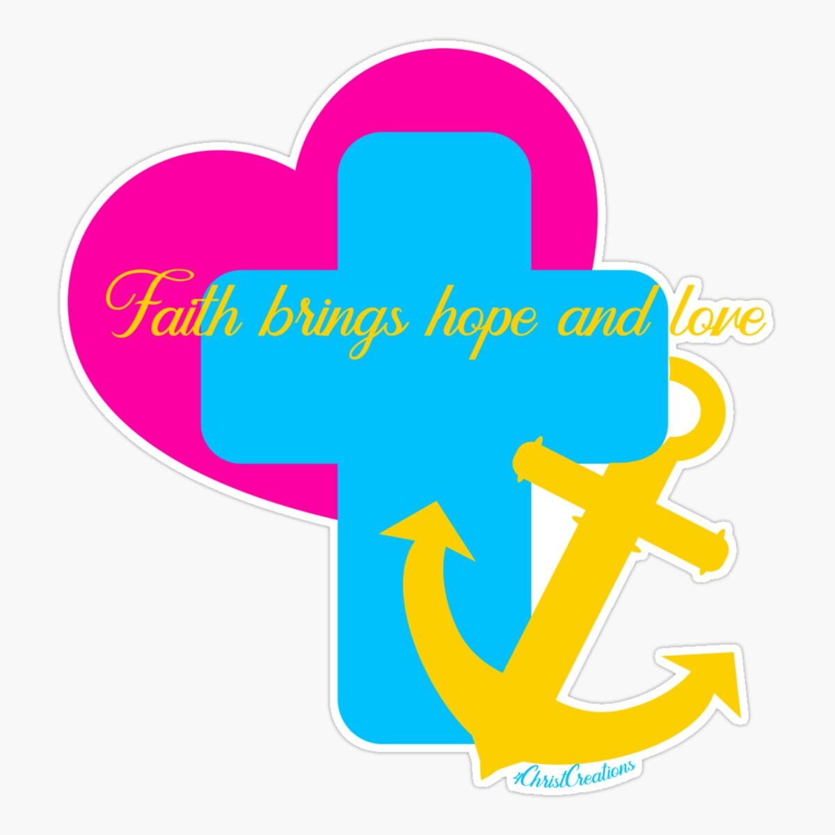 DOPASTICKER Faith Brings Hope And Love, Heart Cross And Anchor ...