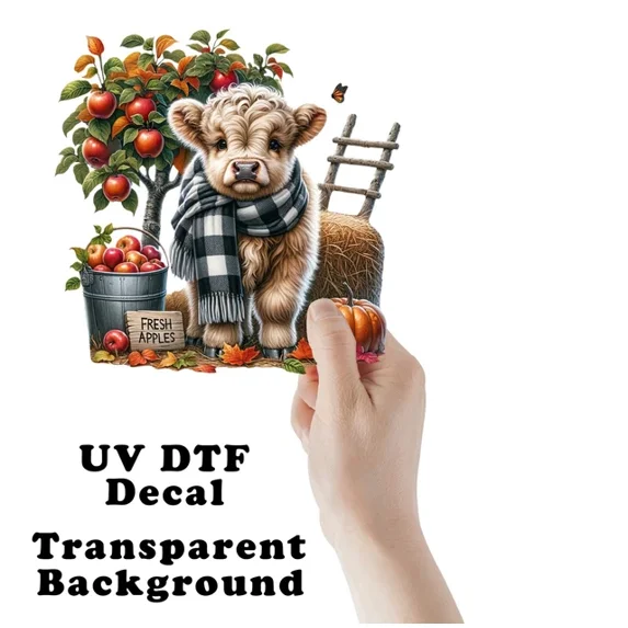 DOPASTICKER Fall Highland Cow With Apples Sticker - Design Preview Only ...