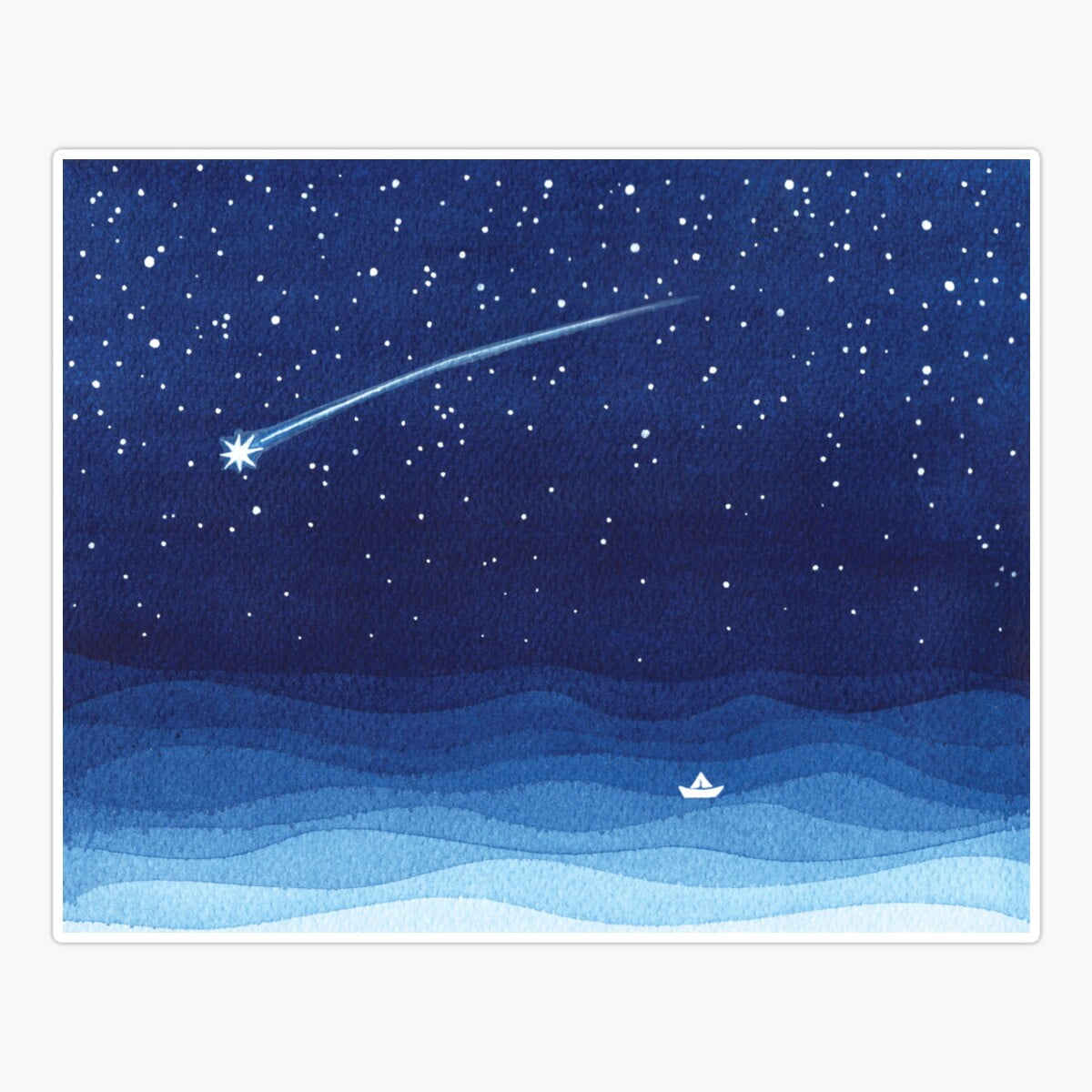 DOPASTICKER Falling Star Ing Star Sailboat Ocean Waves Blue Sea Sticker ...