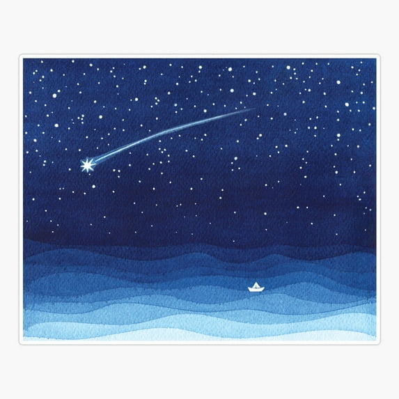 DOPASTICKER Falling Star Ing Star Sailboat Ocean Waves Blue Sea Sticker ...