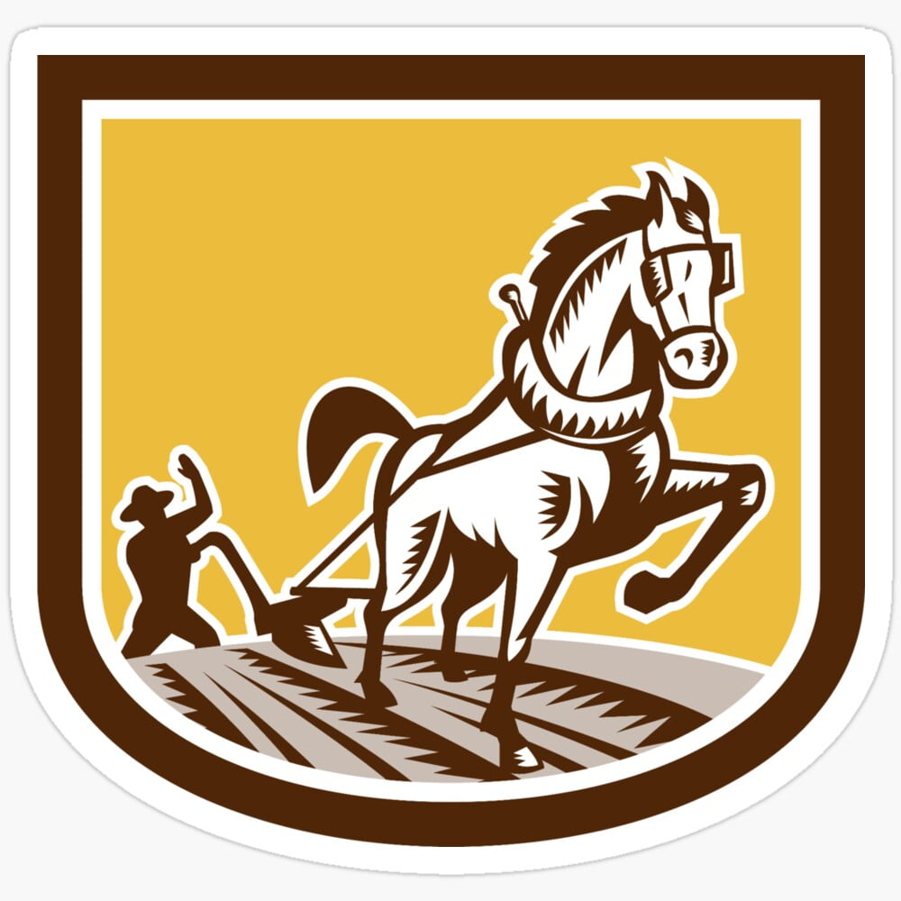 DOPASTICKER Farmer And Horse Plow Farm Crest Retro Sticker Phone Decal ...