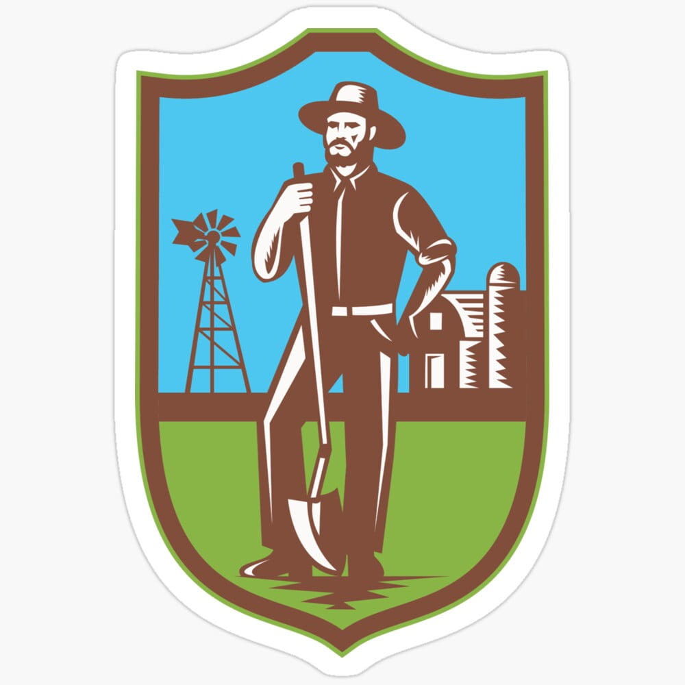 DOPASTICKER Farmer With Spade Windmill Farm Barn Retro Sticker Phone ...