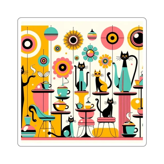 DOPASTICKER Feline Retro Cafe Atomic Cat Mid Century Modern Pet, Phone ...