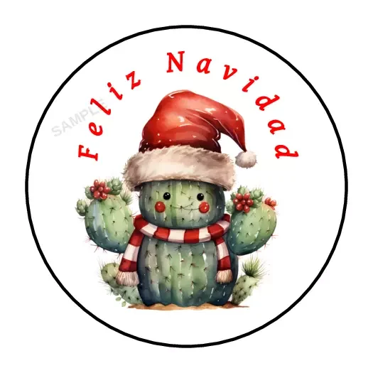 DOPASTICKER Feliz Navidad Noel Cactus Stickers Round Gift You ...