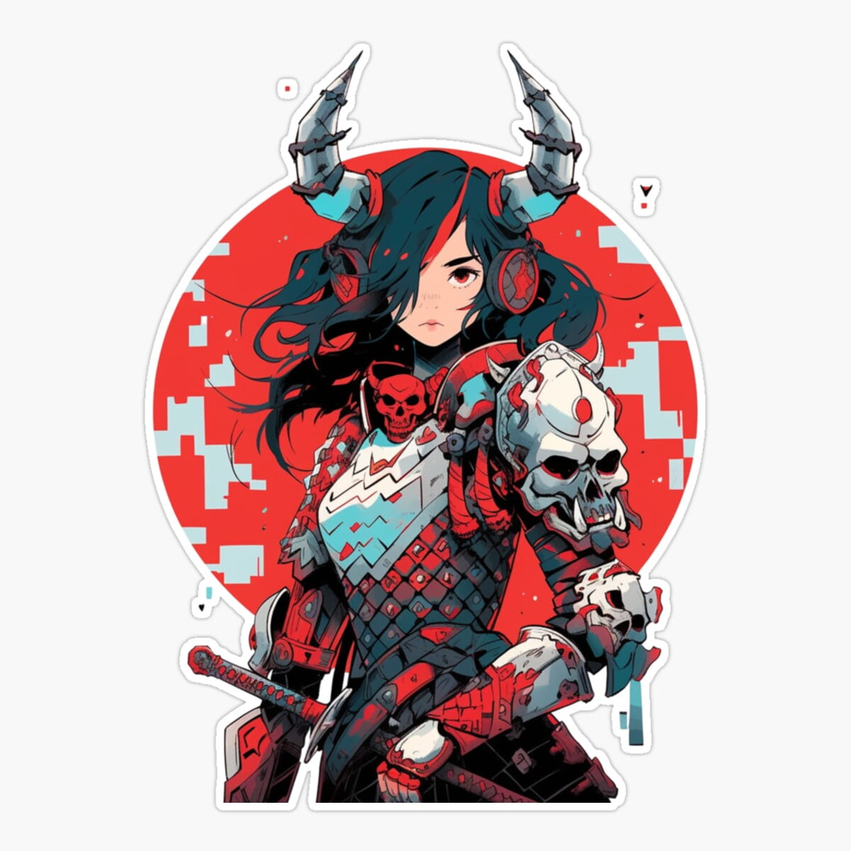 DOPASTICKER Female Warrior With Horns And Skull Armor Sticker, Phone ...
