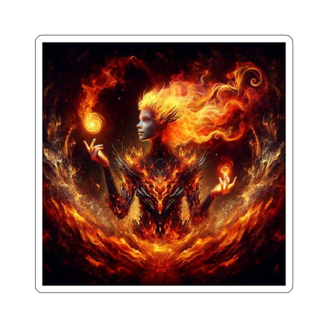 DOPASTICKER Fiery Ember Enchantress Digital Artwork- Decorative Laptop ...