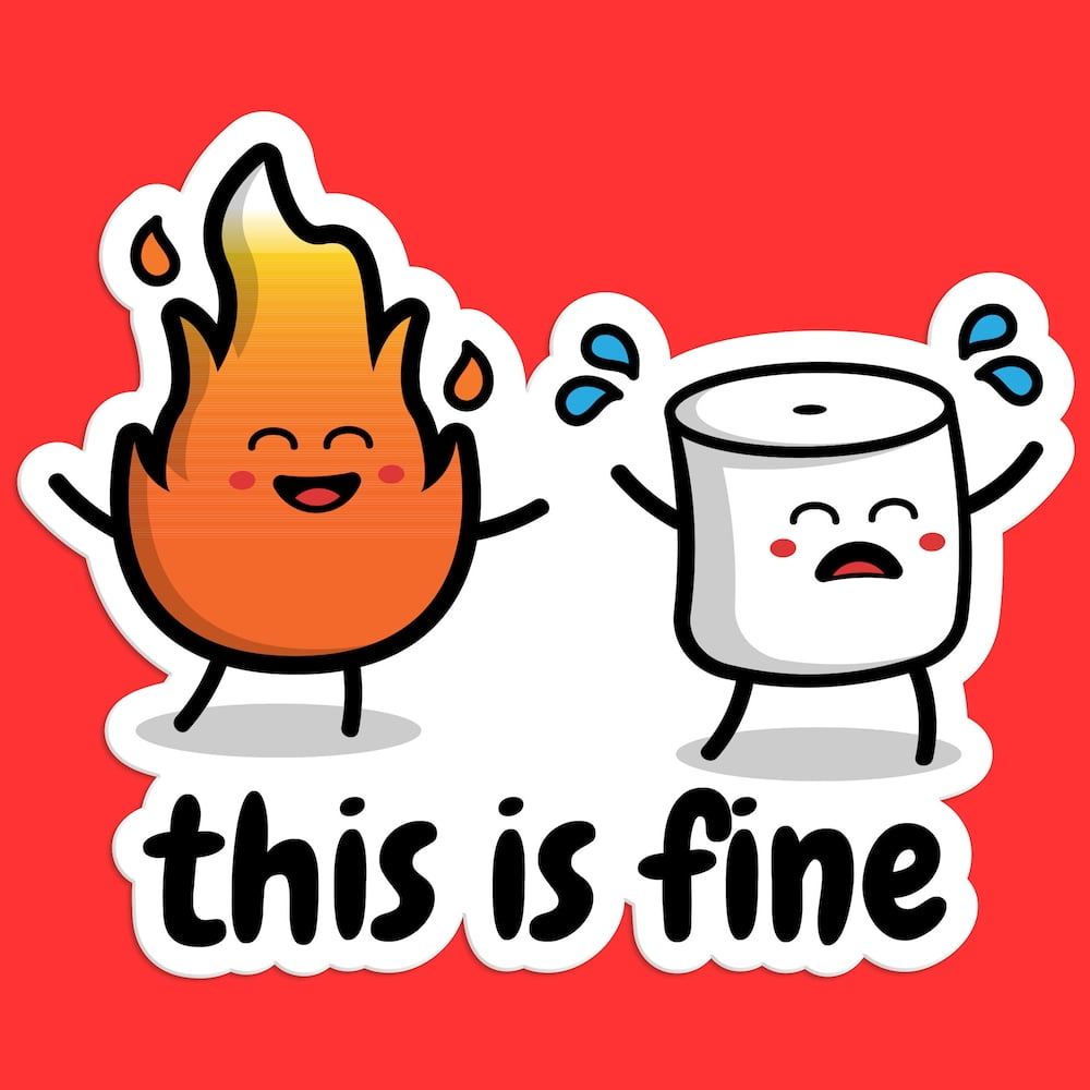 DOPASTICKER This Is Fine Sticker - Cartoon Smores Character, Campfire ...