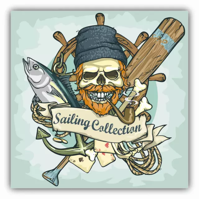 DOPASTICKER Fisherman Skull Label Pirate Sticker Decal Phone Decal ...