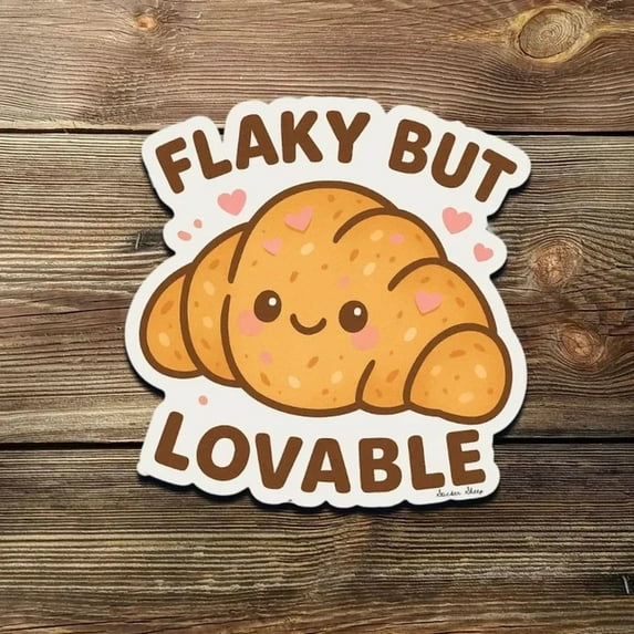 DOPASTICKER Flaky But Lovable Sticker Kawaii Croissant, Cute Food Pun ...