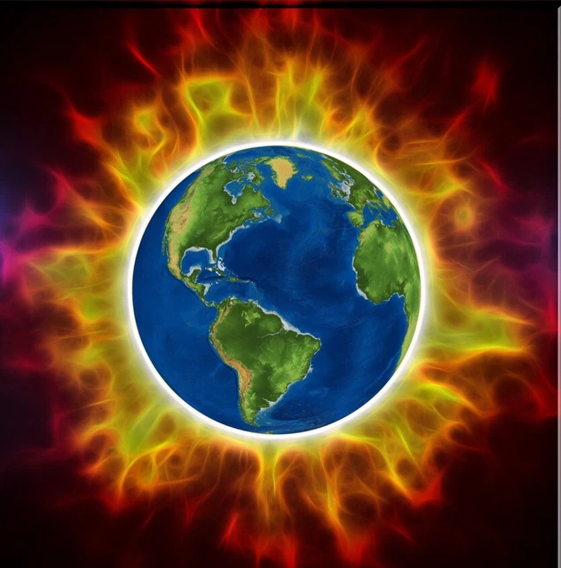 DOPASTICKER Flame Globe Sticker Earth World Ocean Global Warming Heat ...