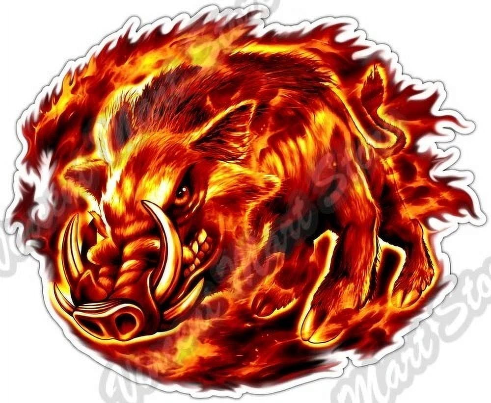 DOPASTICKER Flaming Boar Pig Hog Wild Animal Hunting Car Sticker Decal ...