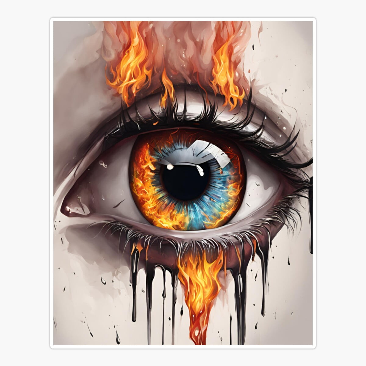 DOPASTICKER Flaming Tears Of The Eye Sticker, Phone Sticker Car Sticker ...