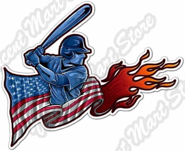 DOPASTICKER Flaming Usa Flag Baseball Player Sport Ball Car Sticker ...